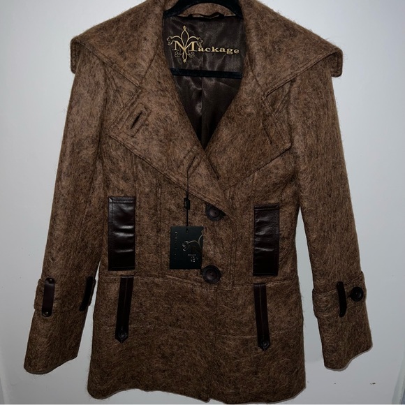 Mackage | Jackets & Coats | Mackage Twiggy Brown Coat With Leather Trim ...
